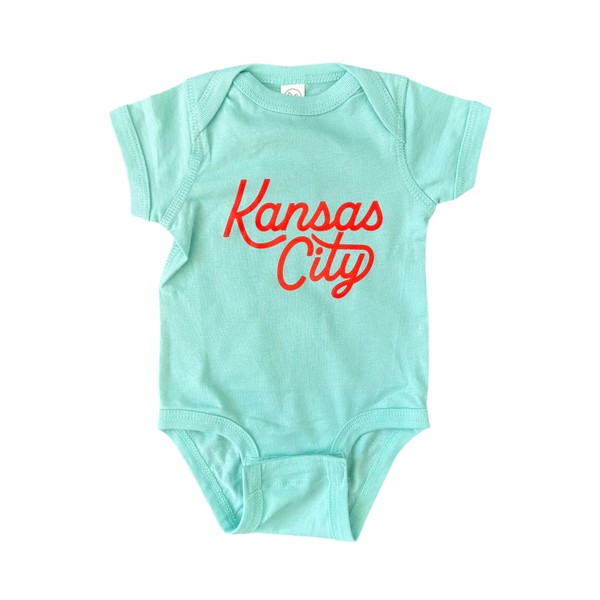 Kansas City Script Onesie - Teal & Red - Carly Rae Studio