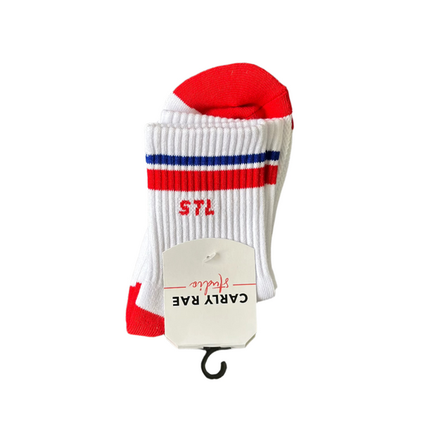 St. Louis Crew Socks - White with Blue and Red - Carly Rae Studio
