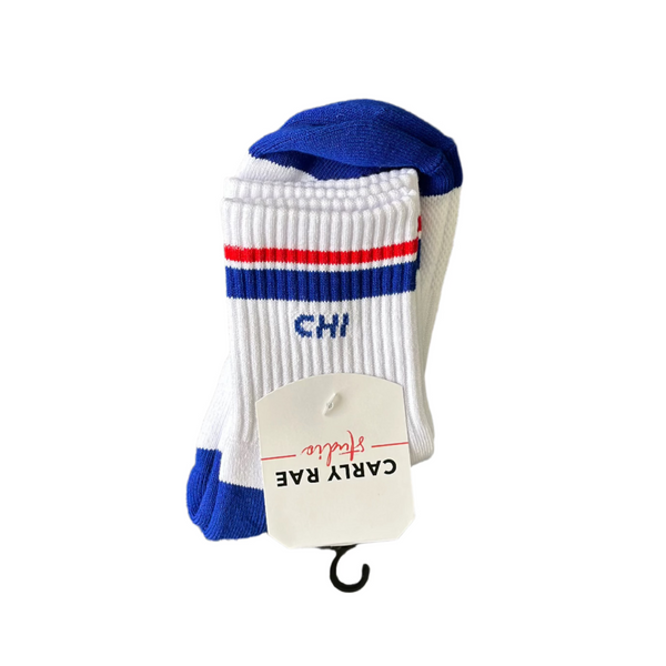 Chicago Crew Socks - White with Blue and Red - Carly Rae Studio